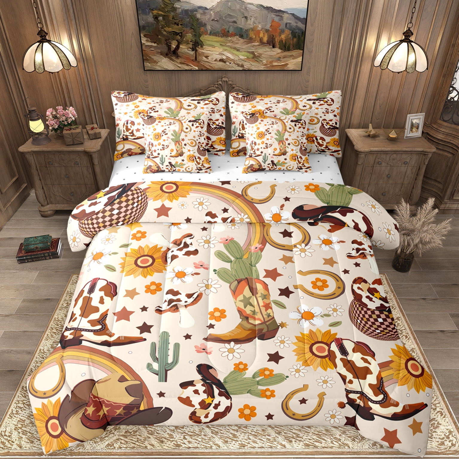 Manfei Western Cowgirl Boot 7-Piece Bedding Comforter Set, Rustic ...