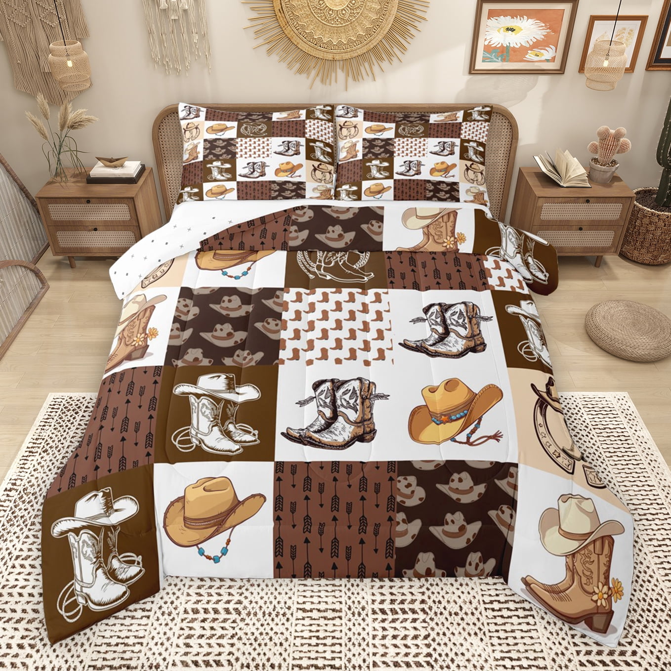 Manfei Western Cowgirl Cowboy Bedding Comforter Set, Tribal Hippie ...