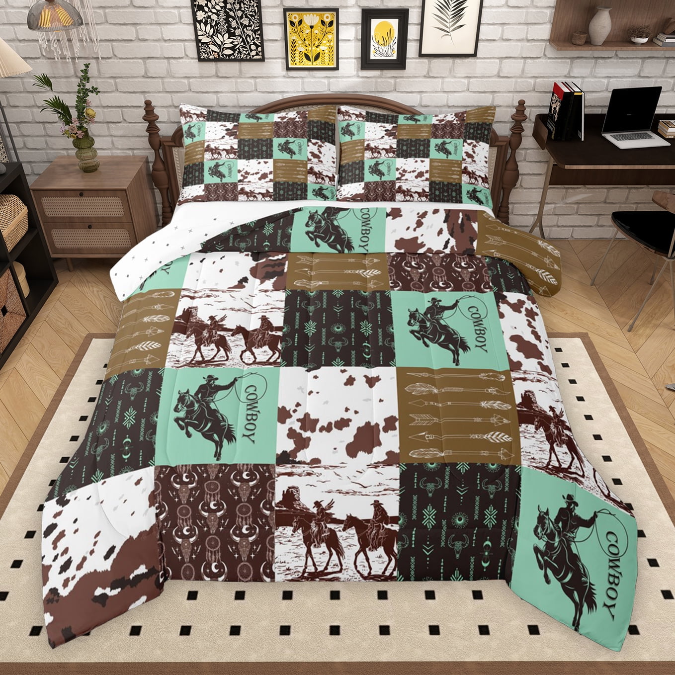 Manfei Western Cowgirl Cowboy Bedding Comforter Set, Tribal Hippie ...