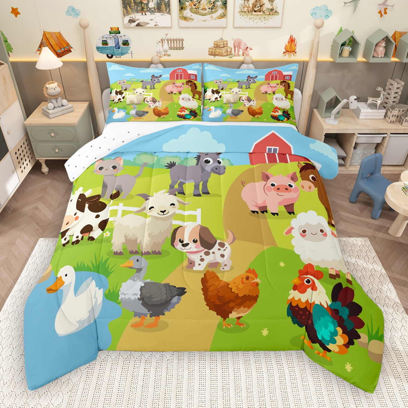 Manfei Western Farmhouse Chicken Bedding Comforter Set,Cute Cow Sheep ...