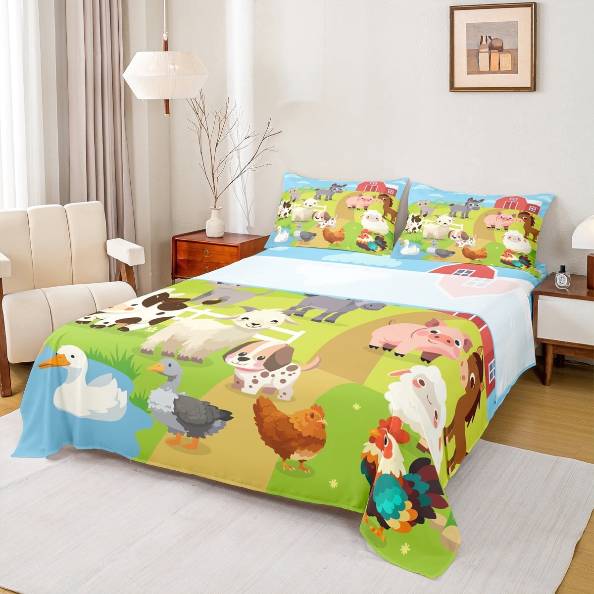 Manfei Western Farmhouse Chicken Full Size Sheets,Cute Cow Sheep Bed ...