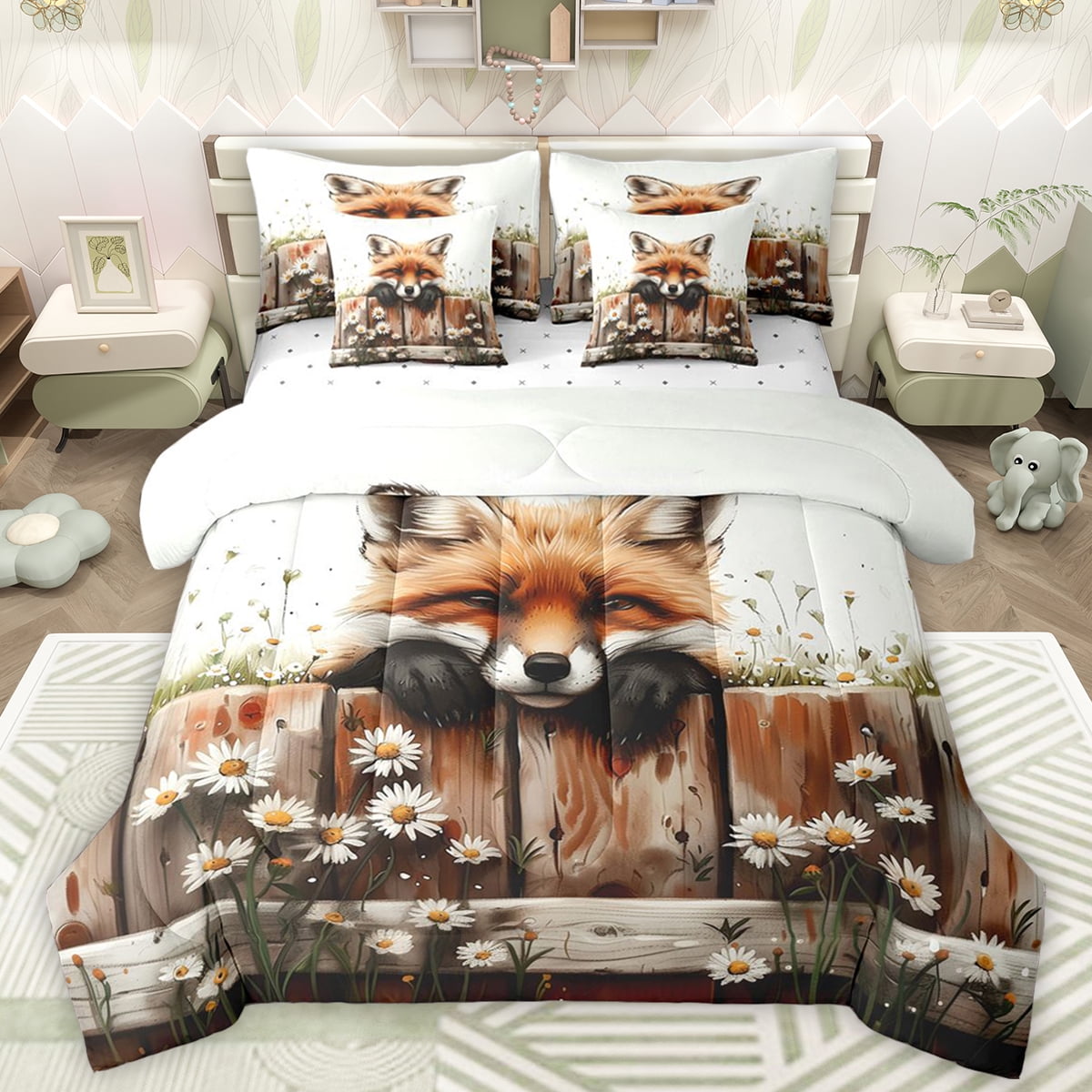 Manfei Western Fox Animal 7-Piece Queen Bedding Set, Rustic Groovy ...