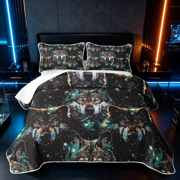 Manfei Western Hippie Wolf Twin Quilt Set, Rustic Wildlife Twin ...