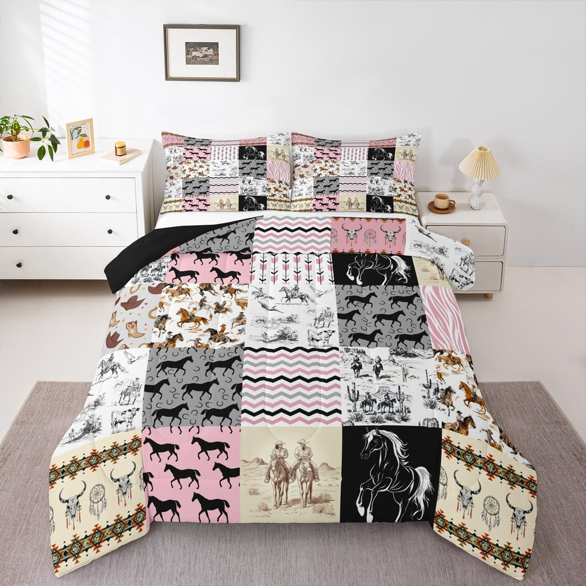 Manfei Western Horse Bedding Sets Twin with Comforter, Cowgirl Cowboy ...