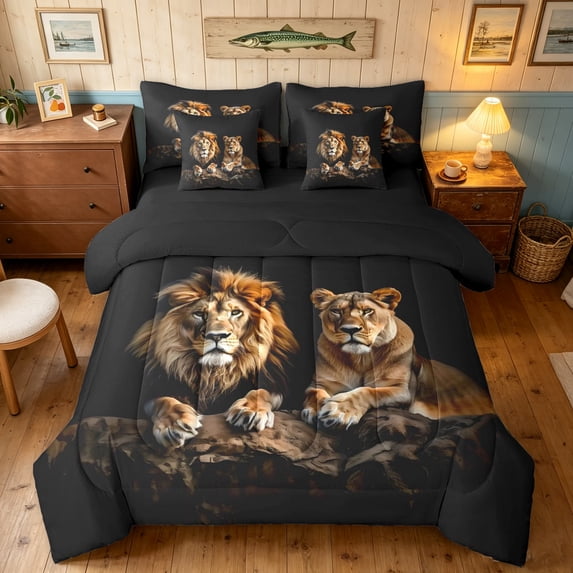 Manfei Western Lion Queen Bedding, Romantic Couple Wildlife Bedding ...
