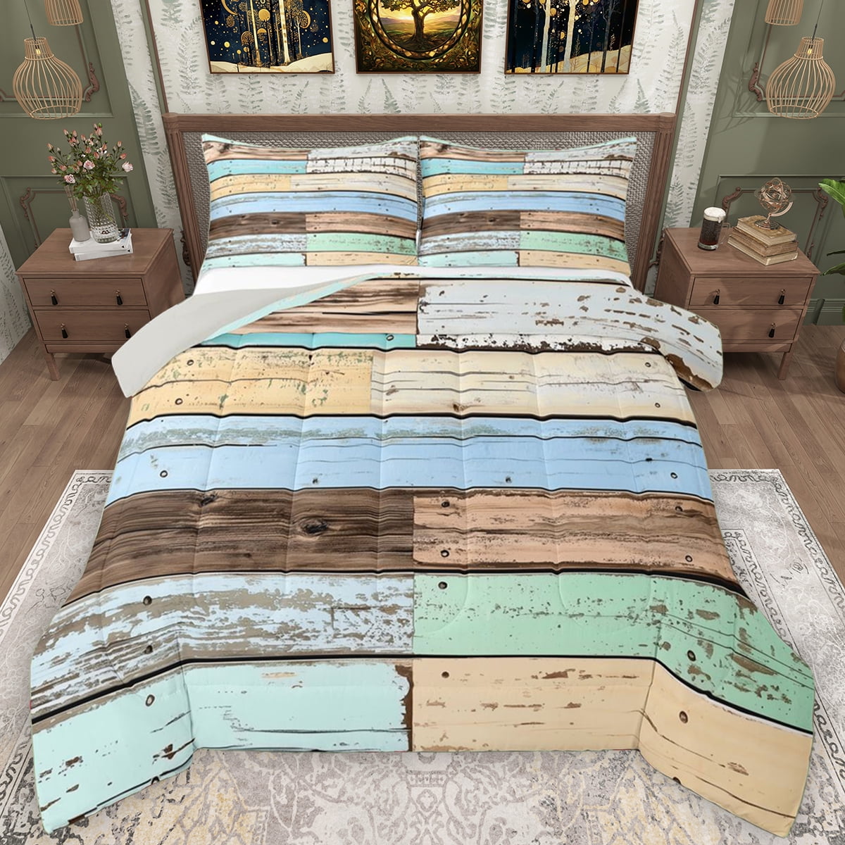 Manfei Western Lodge Cabin Queen Comforter Set, Rustic Lake House ...