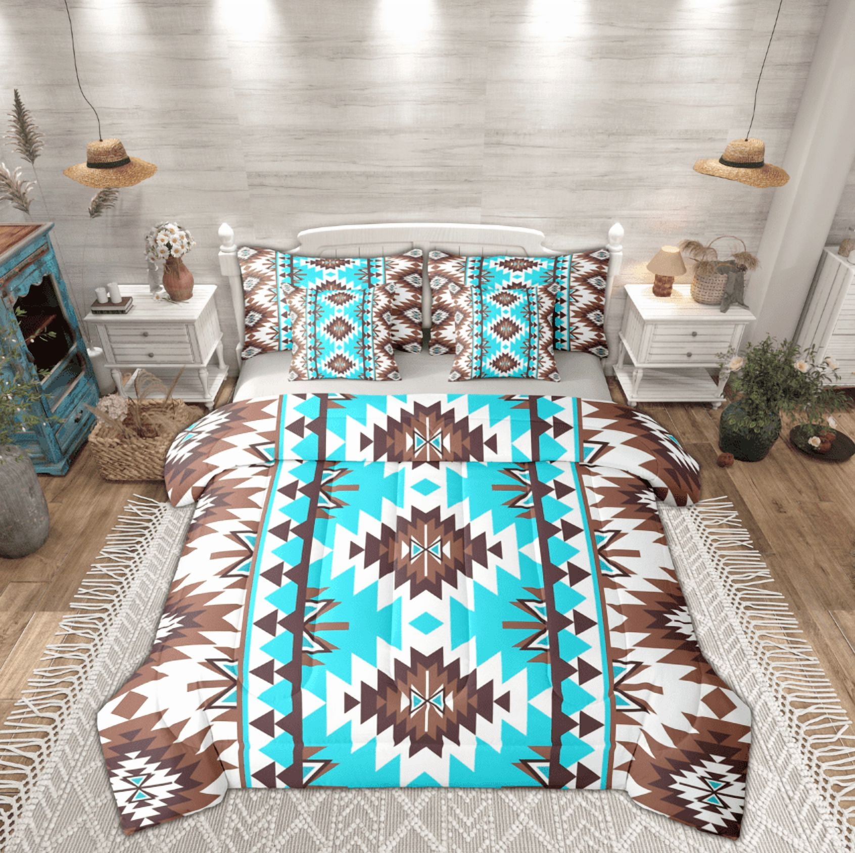 Manfei Western Retro Aztec Bedding Comforter Set 7-Piece, Bohemian ...
