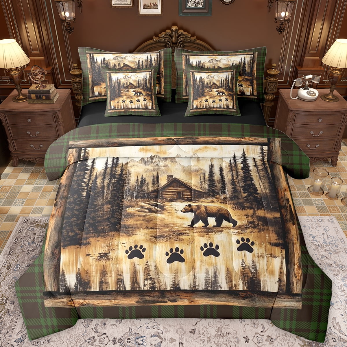 Manfei Western Rustic Cabin Bedding Comforter Set 7 Pieces, Jungle Bear ...