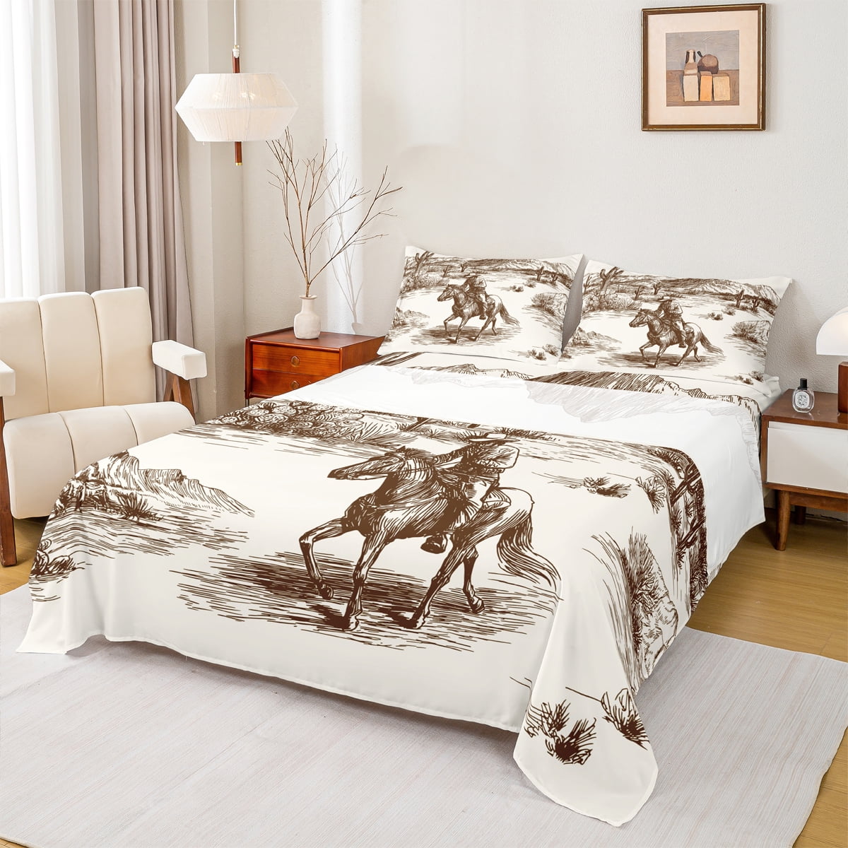 Manfei Western Rustic Farmhouse Queen Sheet Sets,Tropical Desert Cactus ...
