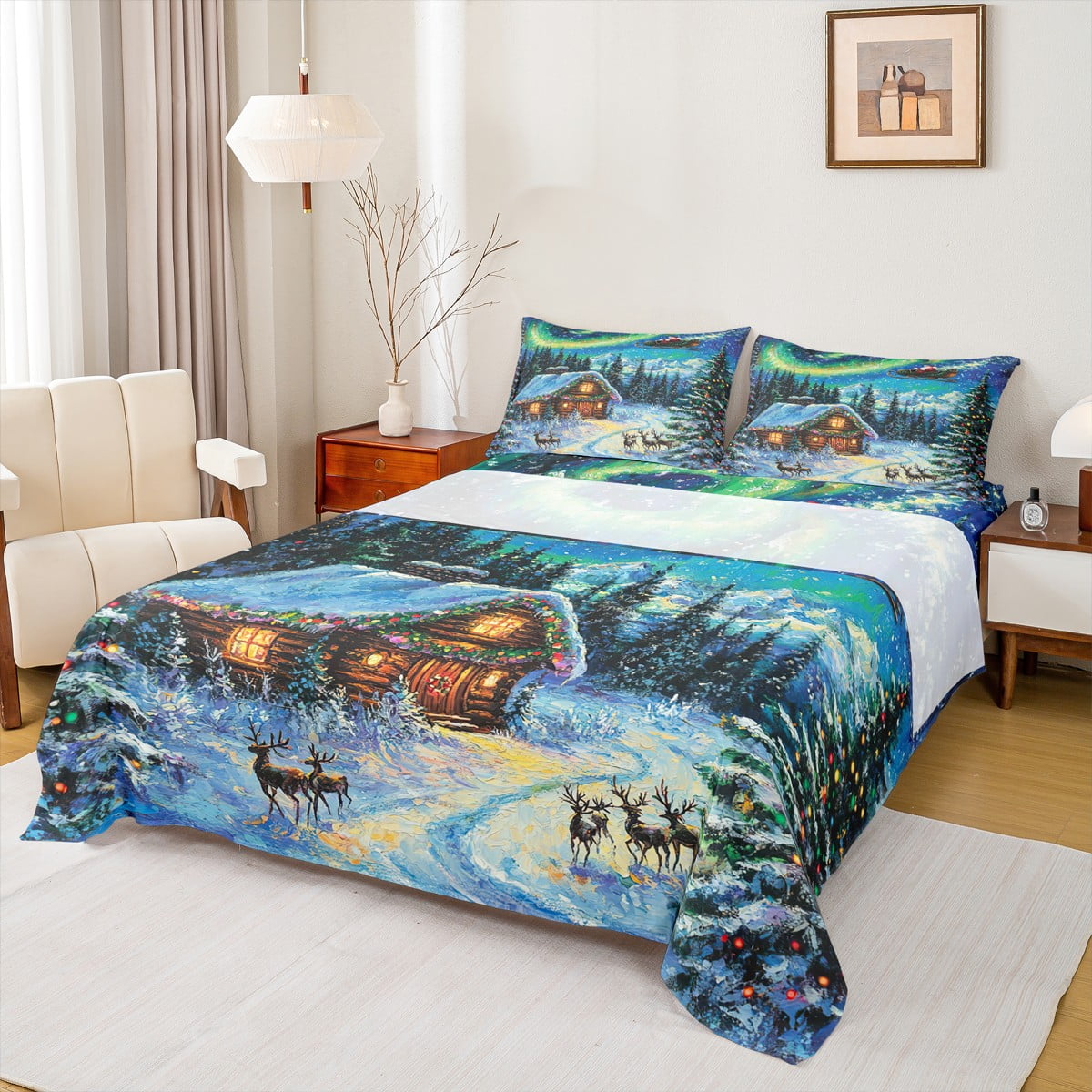 Manfei Western Rustic Lodge Full Size Sheets,Wild Deer Moose Bed Sheets ...