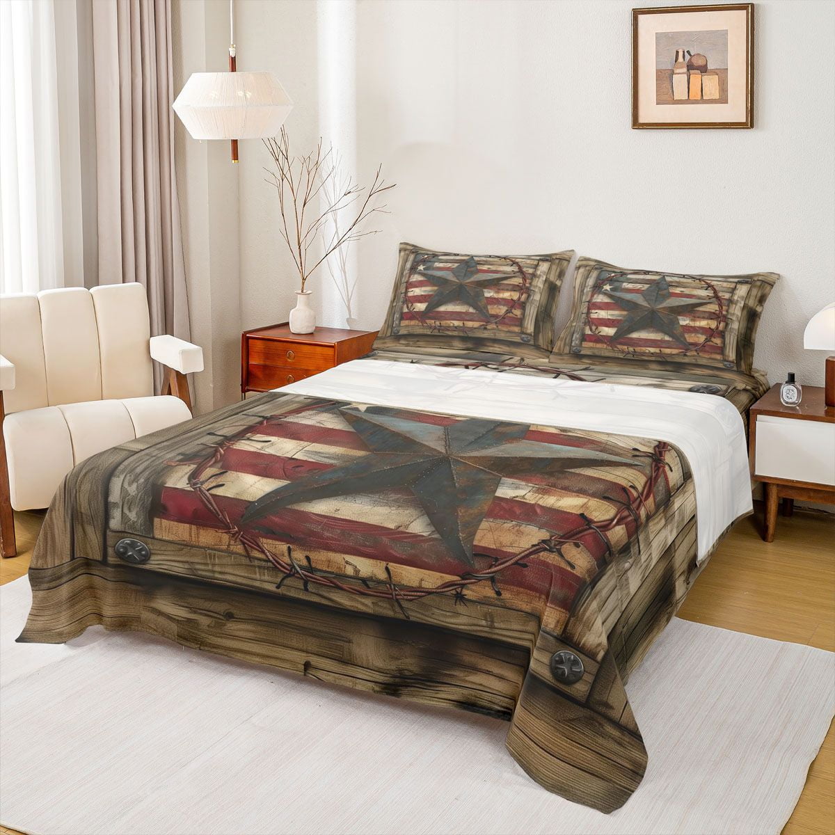 Homewish Western Texas Stars Bed Sheets, Vintage US Flag King Sheets ...