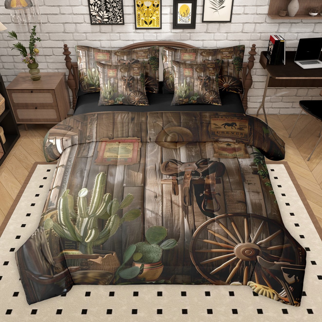 Manfei Western Theme 7pcs Bedding Comforter Set for Female Men,Green ...