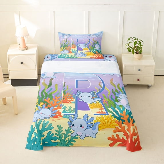 Manfei Whimsical Axolotl Twin Sheets,Alphabet R Graphic Bedding For ...
