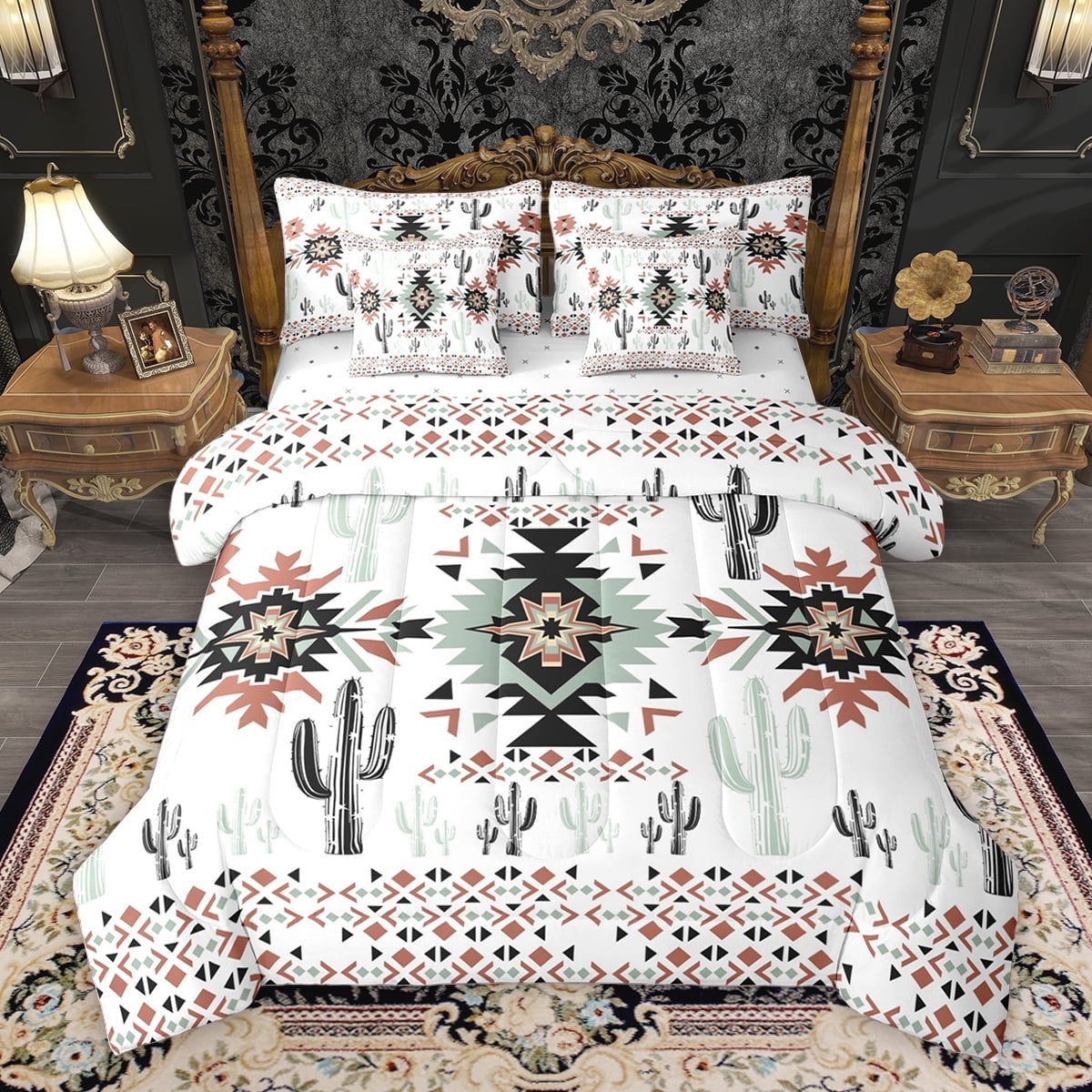 Homewish White Abstract Aztec Twin Bedding Sets 7-Piece for Men ...