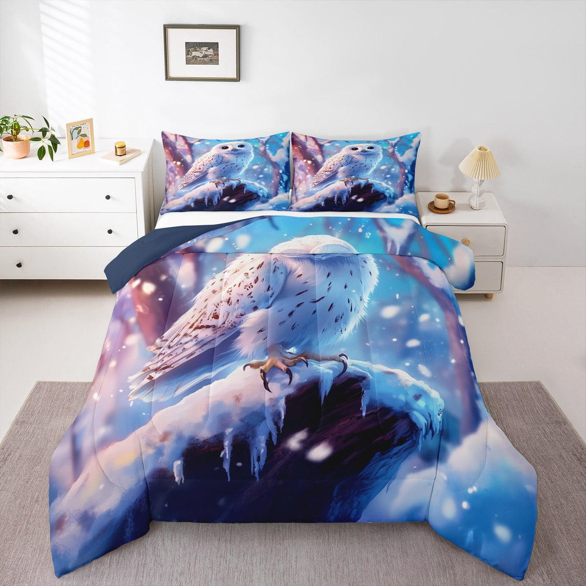 Manfei White Owl Full Size Comforter Sets,Flying Animal Bedding ...