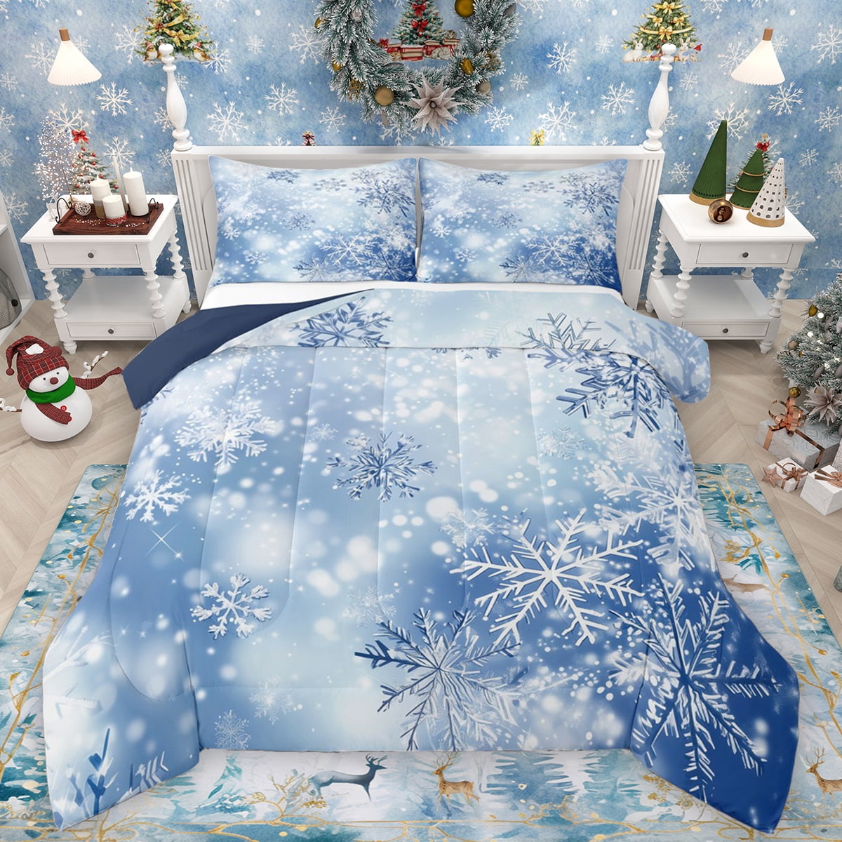 Manfei White Snowflake Bedding Comforter Set,Merry Christmas Twin ...