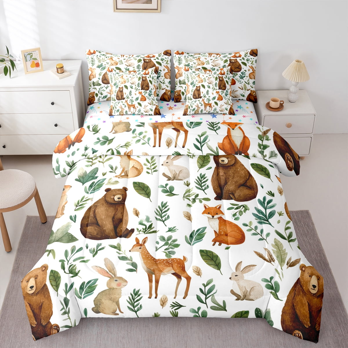 Manfei Wild Animal Bear Deer 7-Piece Bedding Comforter Set,Kawaii ...