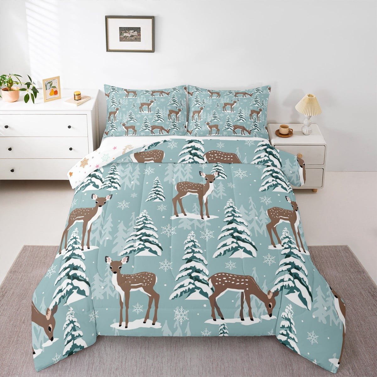 Manfei Wild Animal Elk King Size Comforter Sets,Natural Botanical Pine ...