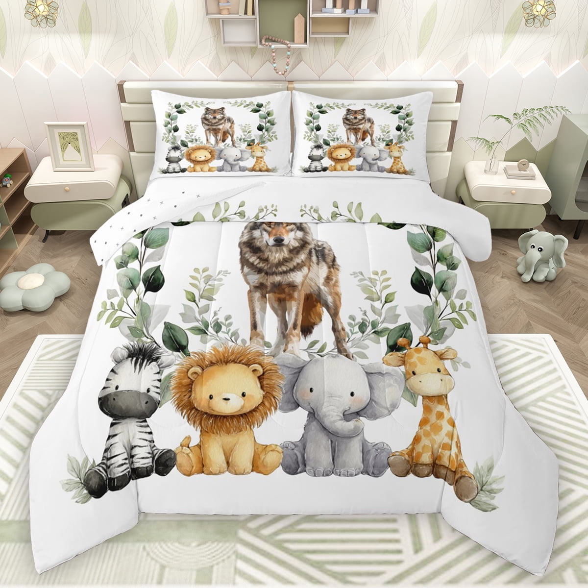 Manfei Wild Animal Wolves Queen Comforter Set,Zebra Lions Giraffe ...