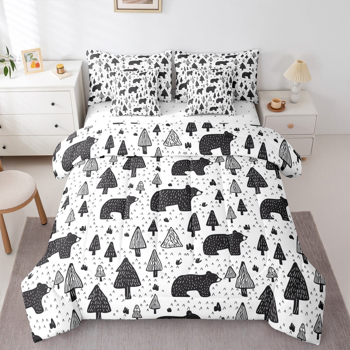 Manfei Wild Bear 7-Piece Twin Bedding Sets,Jungle Animal Bedding ...
