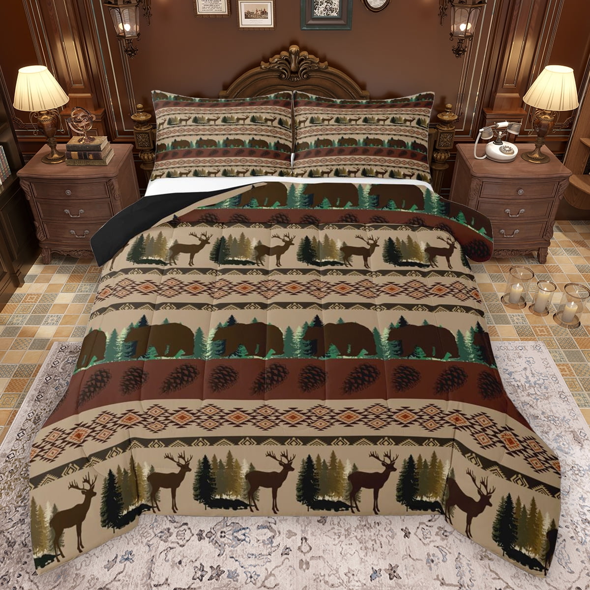 Manfei Wild Bear Deer Queen Comforter Set,Rustic Farmhouse Cabin ...