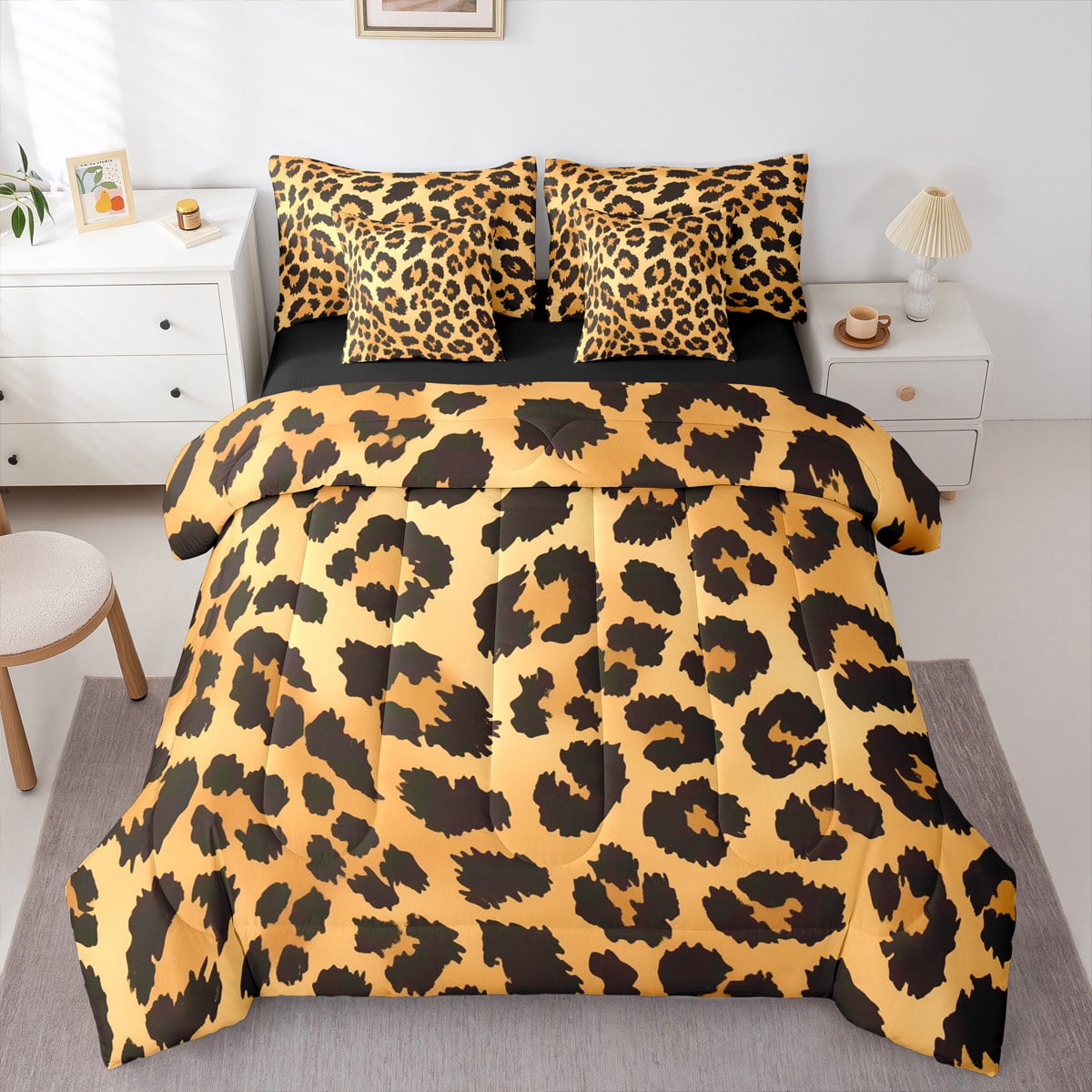 Manfei Wild Cheetah Pattern 7pcs Bedding Comforter Set,Black Brown ...