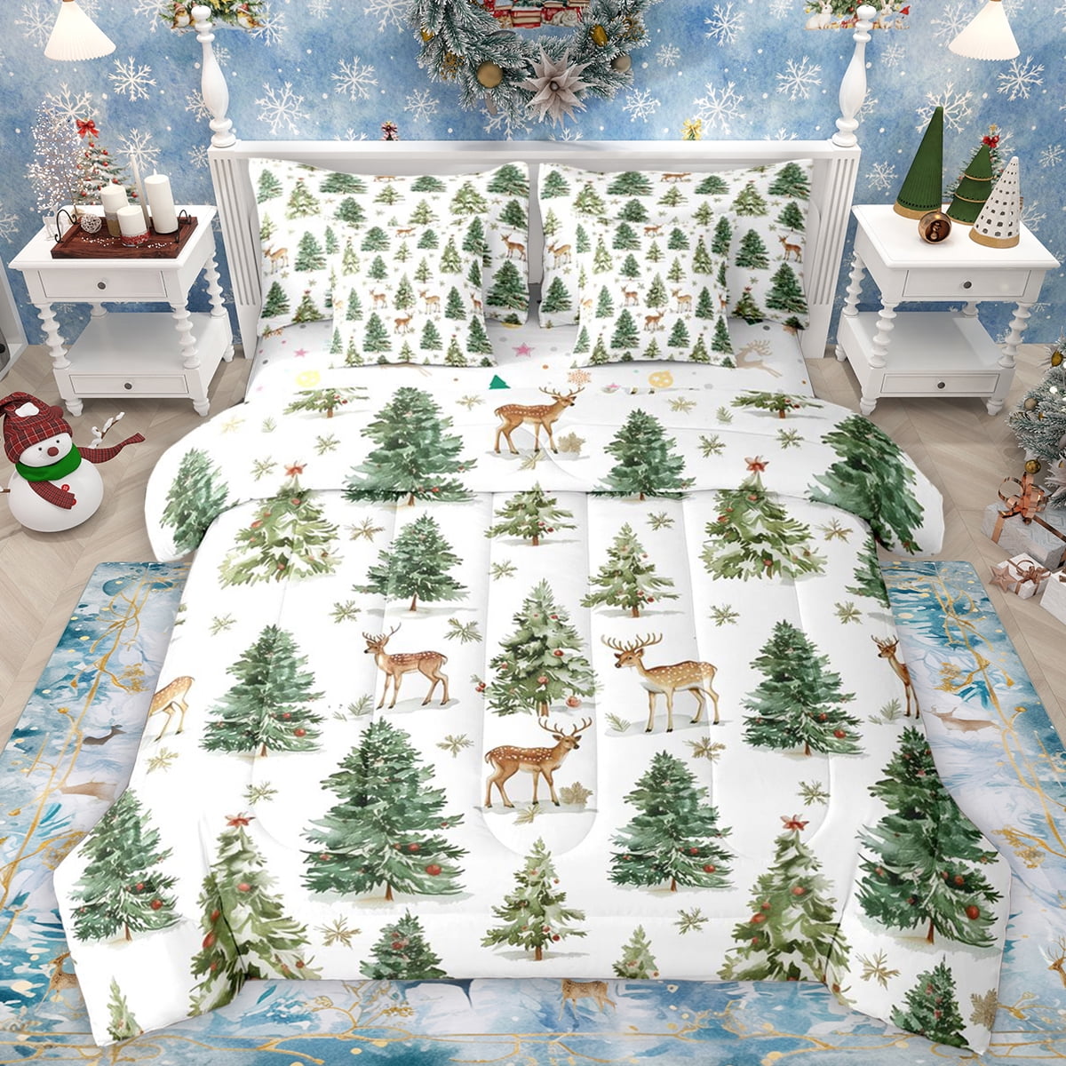 Manfei Wild Deer Elk 7-Piece Twin Bedding Sets,Chic Christmas Tree ...
