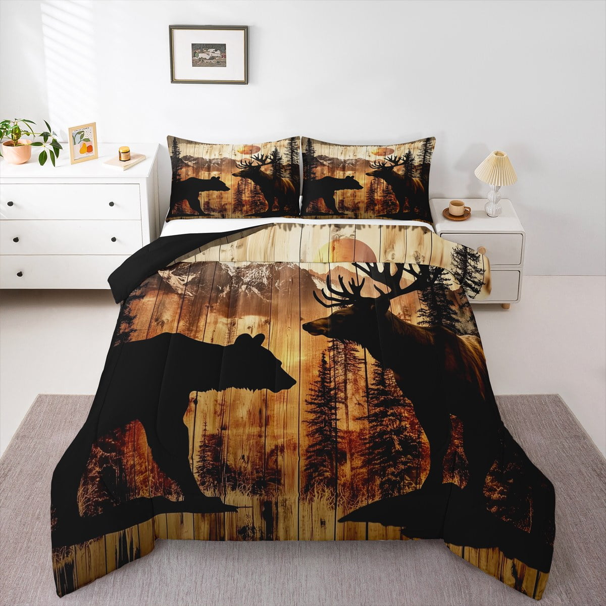 Manfei Wild Deer Moose Full Size Comforter Sets,Jungle Animal Bedding ...
