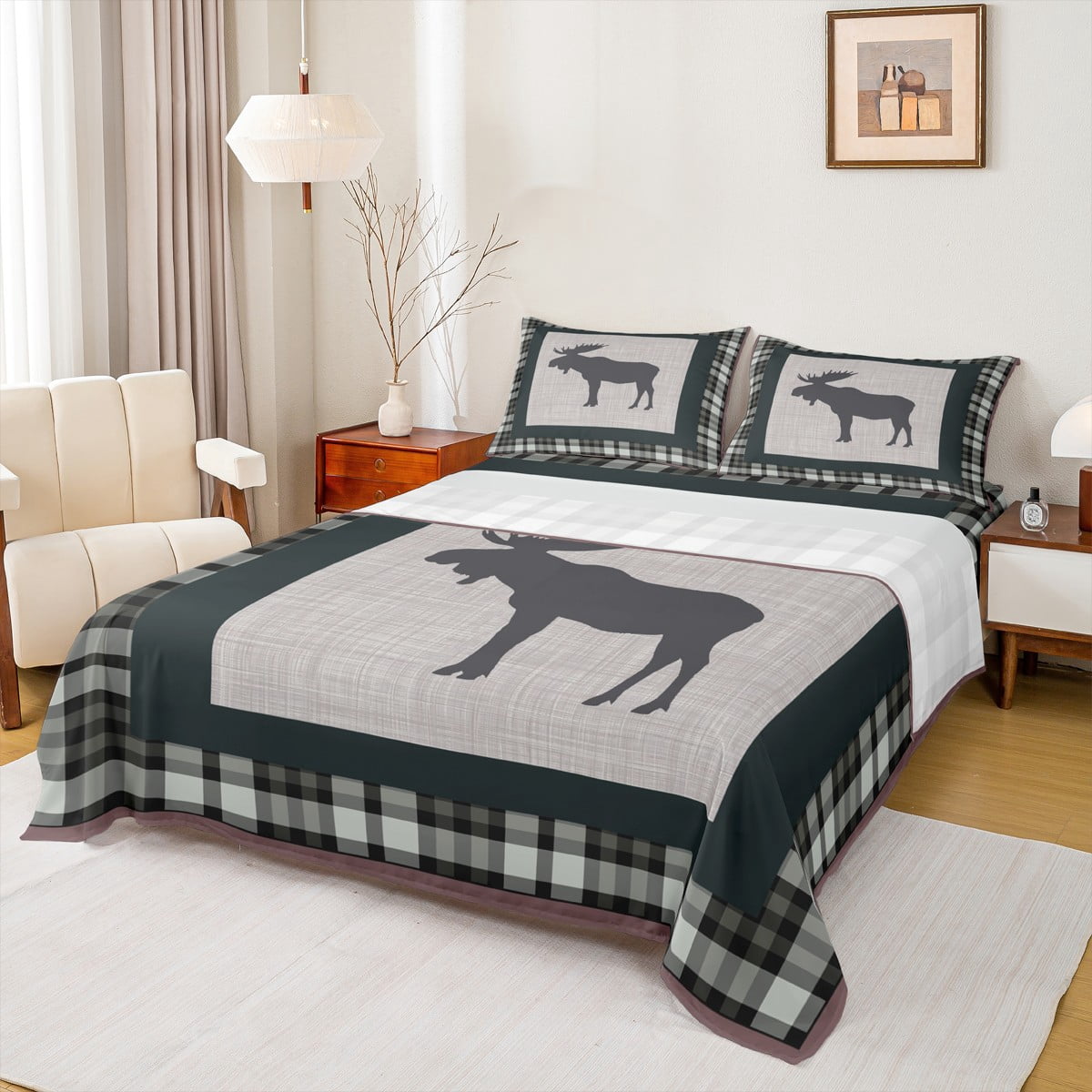 Manfei Wild Deer Silhouette King Sheet Sets,Jungle Animal Bedding King ...