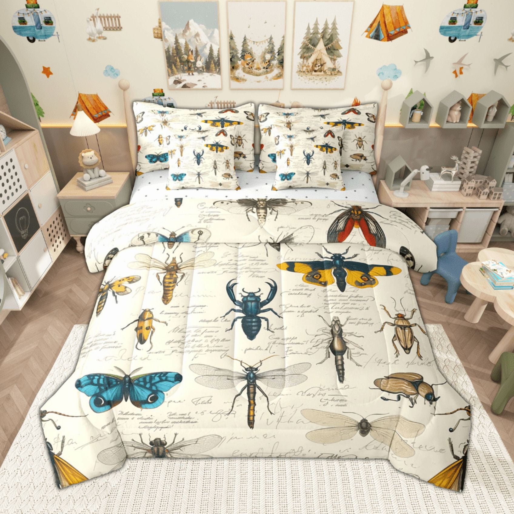 Manfei Wild Insects Bedding Comforter Set, Butterfly Dragonfly Moth ...