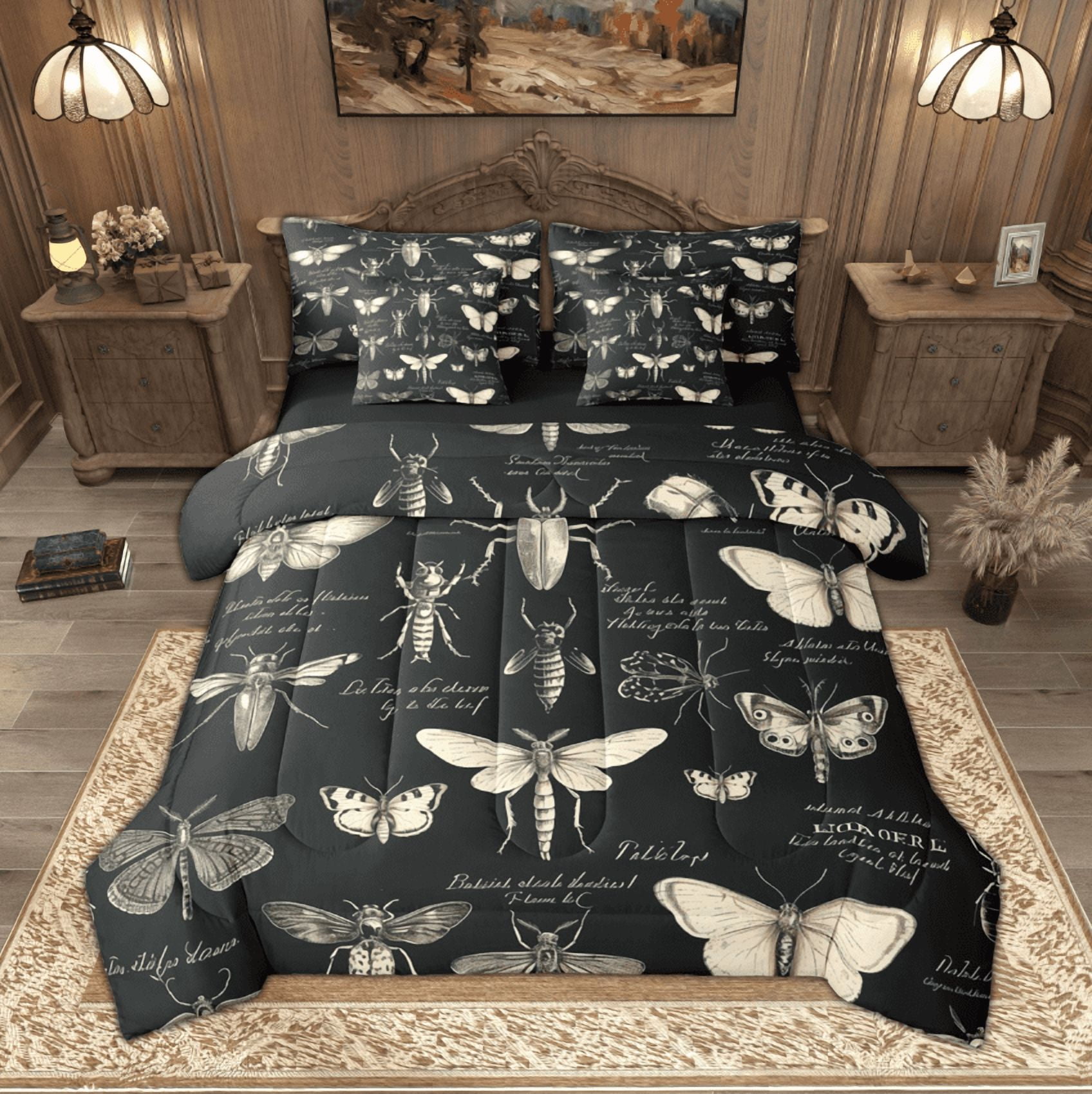Manfei Wild Insects Bedding Comforter Set, Butterfly Dragonfly Moth ...