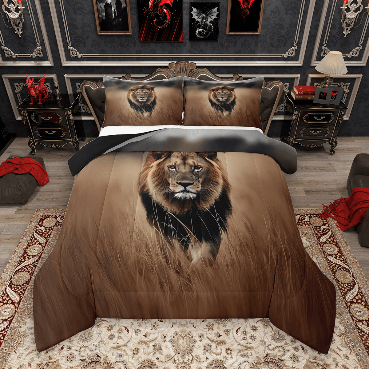 Manfei Wild Lion Bedding Comforter Set 2pcs, Jungle Wildlife Twin ...
