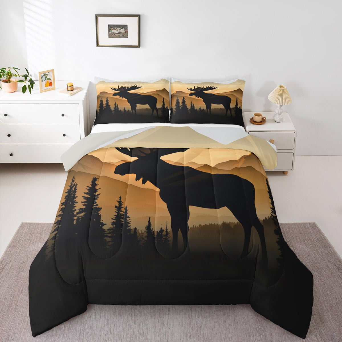 Manfei Wild Moose Bedding Comforter Set,Woodland Animal Twin Comforter ...
