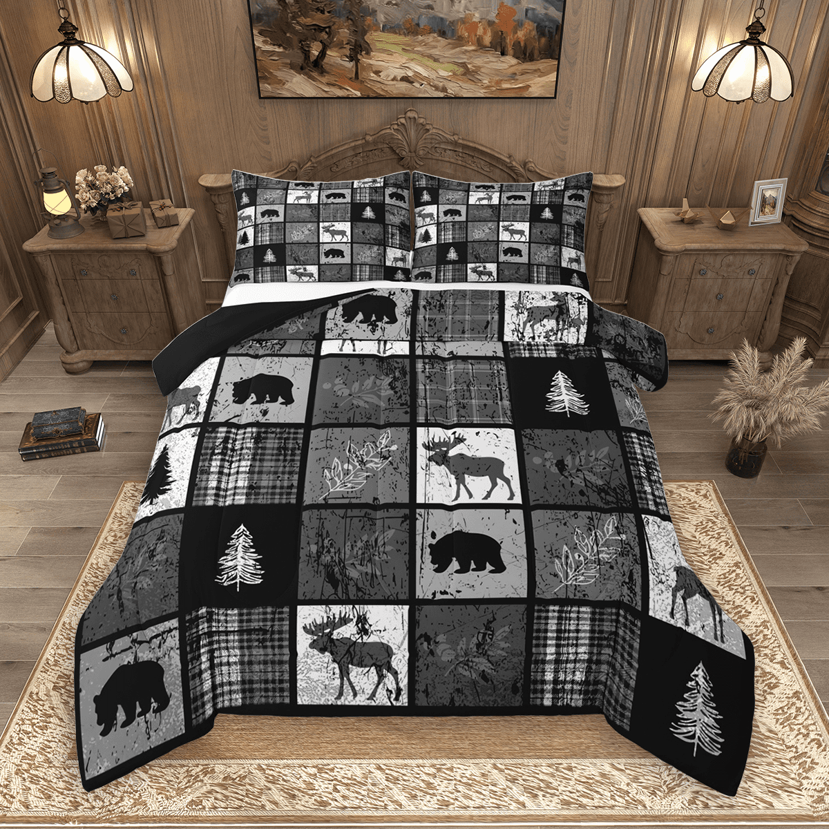 Manfei Wild Moose Deer Bear Bedding Comforter Set 2pcs, Rustic Lodge ...