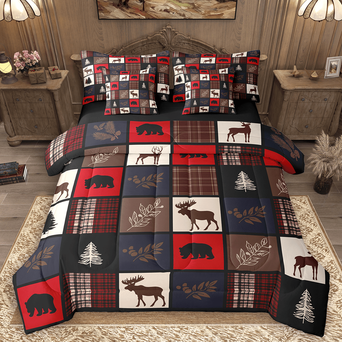 Manfei Wild Moose Deer Bedding Comforter Set 7 Pieces, Rustic Lodge ...