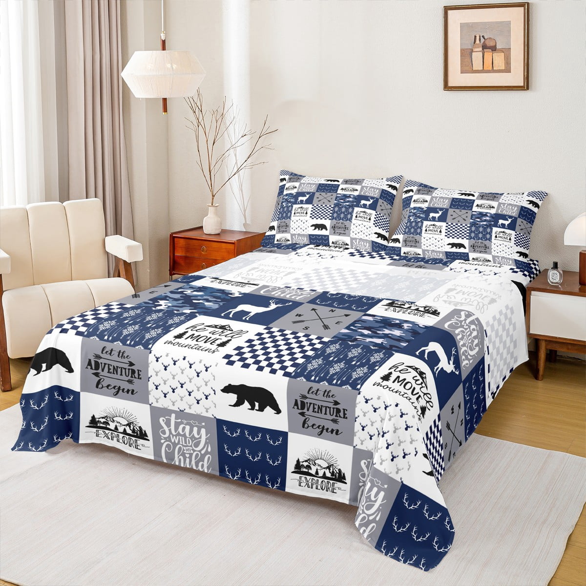 Manfei Wild Moose Deer Full Size Sheets 4-Piece, Rustic Lodge Cabin ...