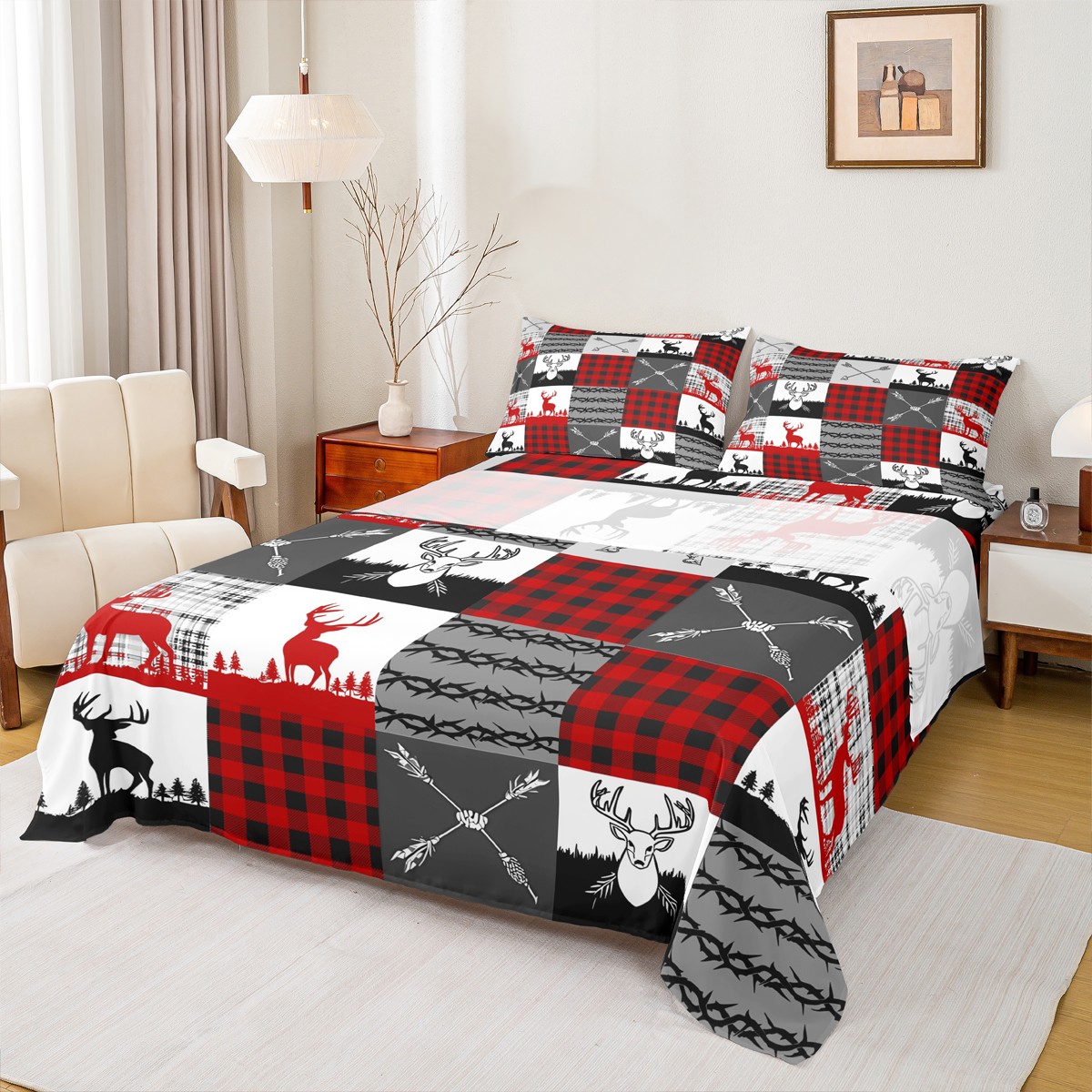 Manfei Wild Moose Deer Full Size Sheets 4-Piece, Rustic Lodge Cabin ...