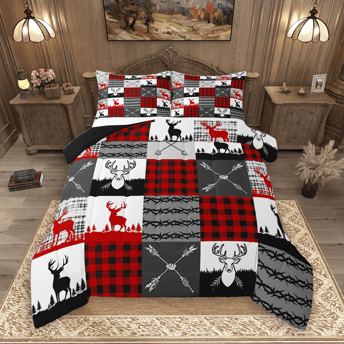 Manfei Wild Moose Deer Queen Comforter Set 3 Pieces, Rustic Lodge Cabin ...