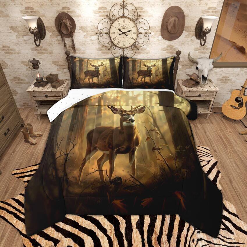 Manfei Wild Reindeer Bedding Comforter Set, Rustic Lodge Cabin Twin ...