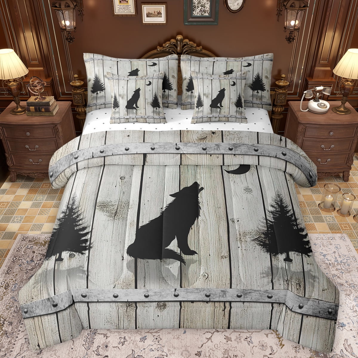 Manfei Wild Wolves 7pcs Bedding Comforter Set,Rustic Farmhouse Cabin ...