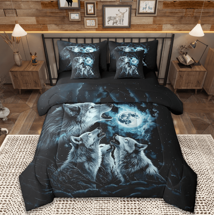Manfei Wild Wolves Bedding Sets King Size,Jungle Wildlife Comforter ...