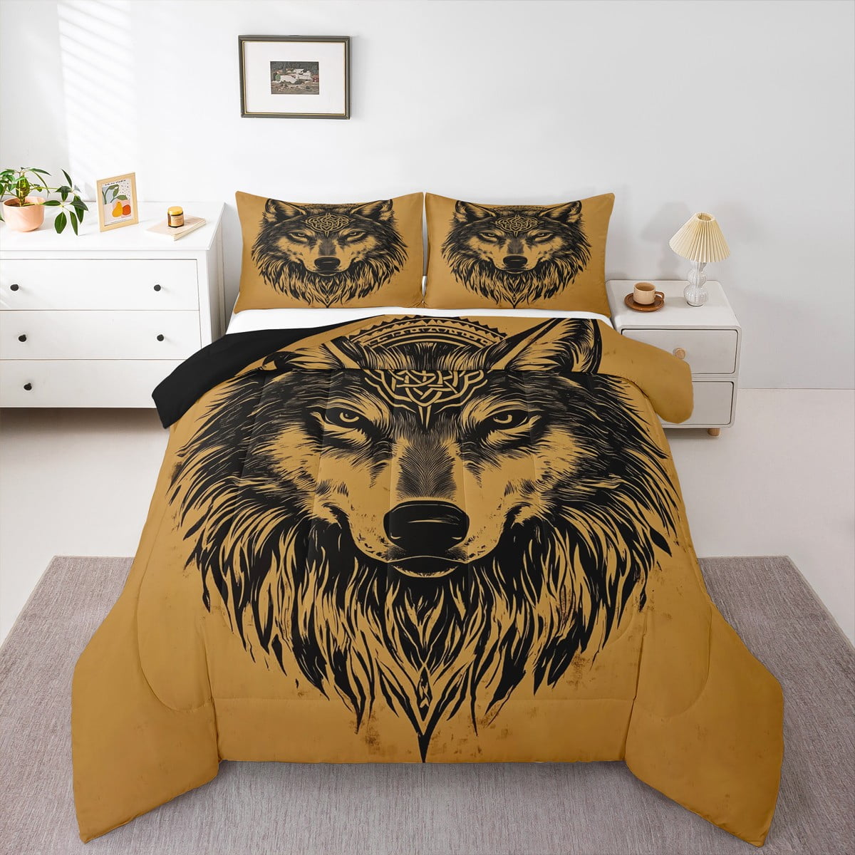 Manfei Wild Wolves Queen Comforter Set,Jungle Wildlife Wolf Bedding ...