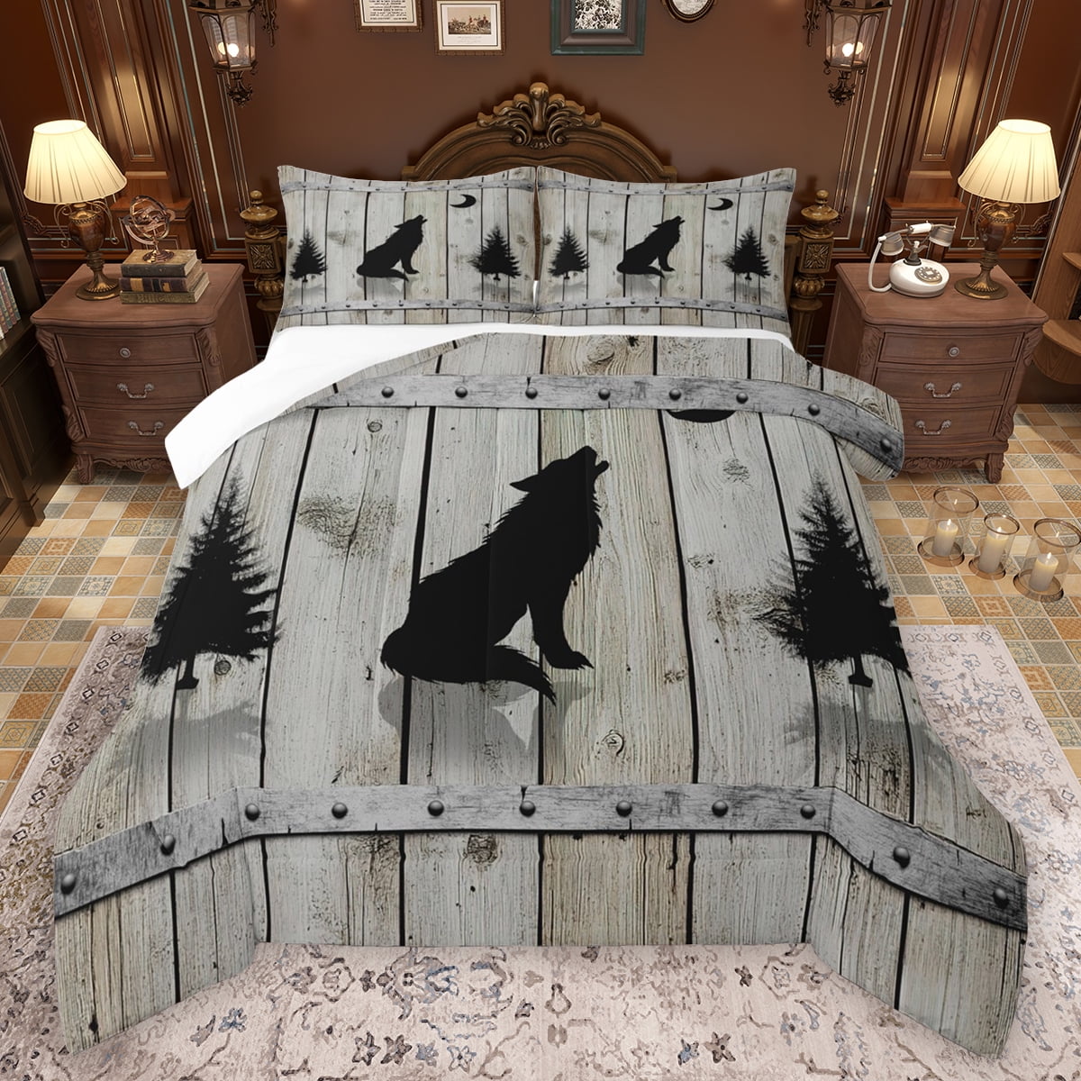 Manfei Wild Wolves Queen Comforter Set,Rustic Farmhouse Cabin Bedding ...