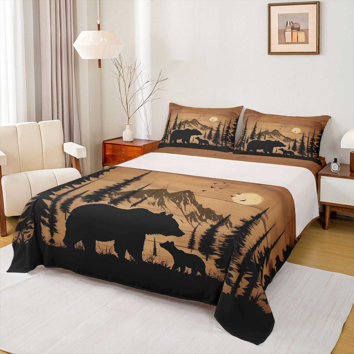 Manfei Wildlife Animal Bear Bed Sheets,Natural Landscape Mountain King ...