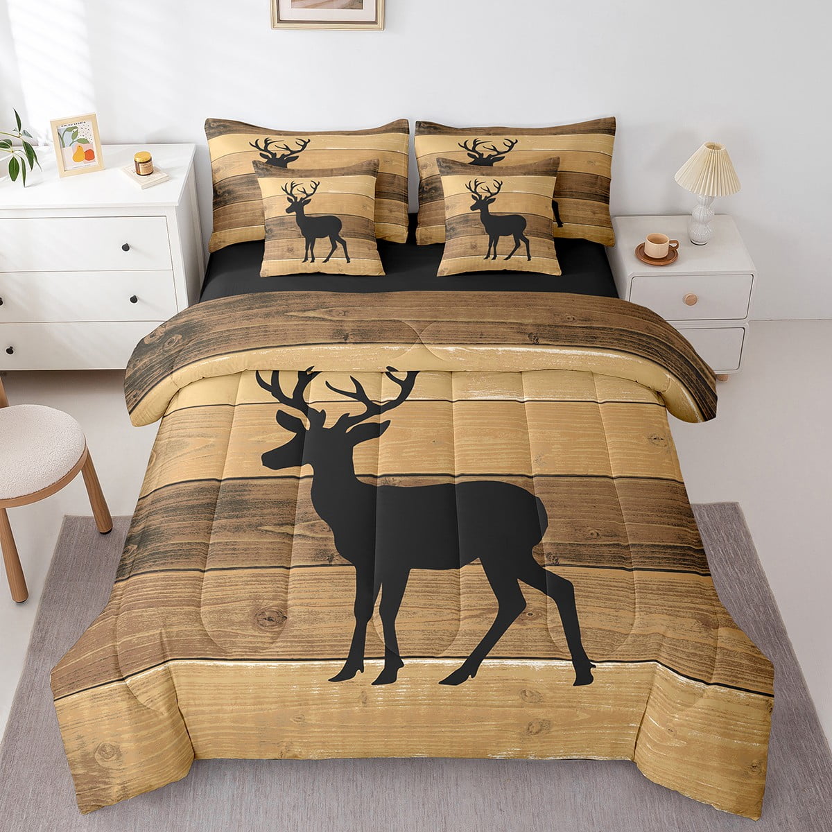 Manfei Wildlife Bear 7 Pieces Bedding Comforter Set,Rustic Cabin Full ...