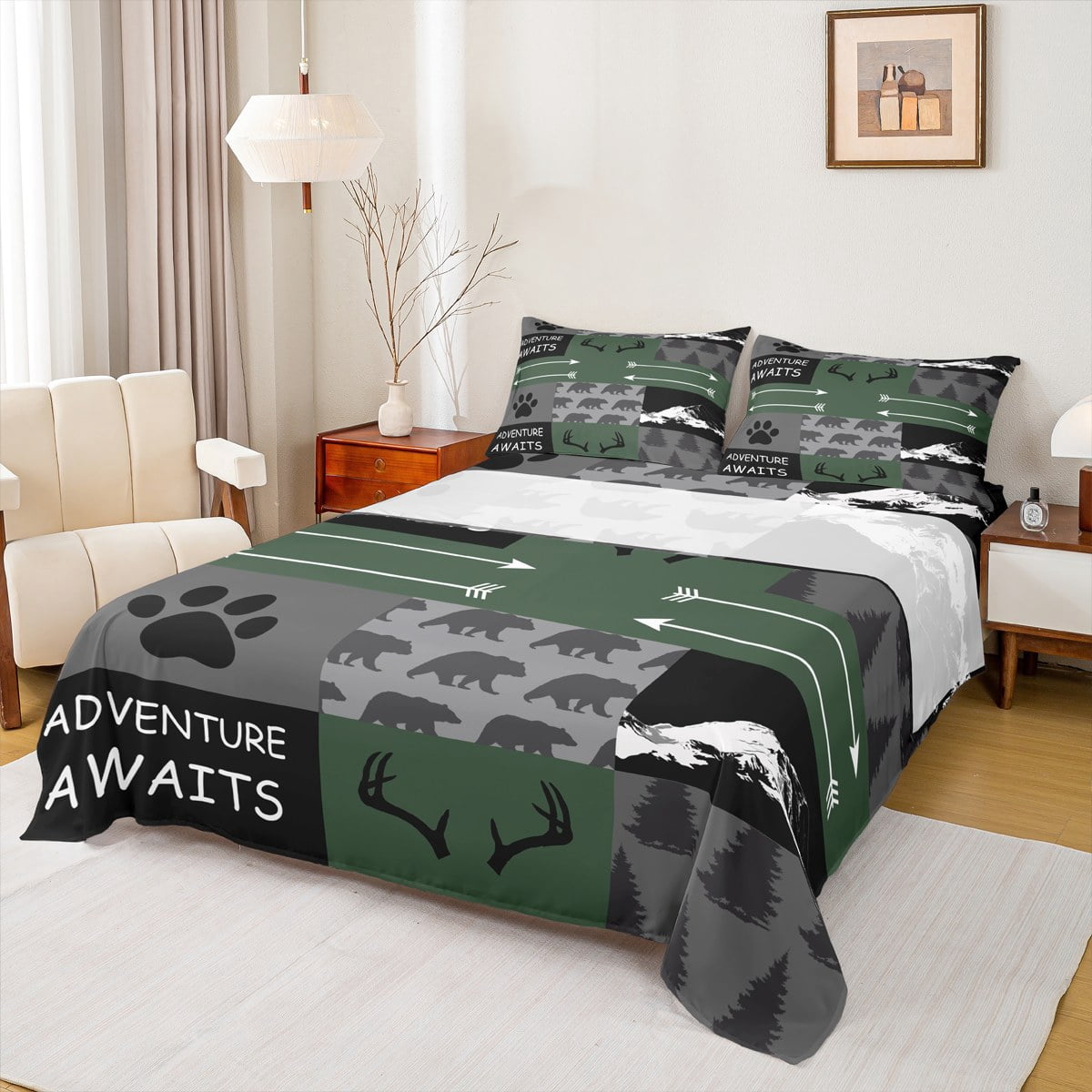 Manfei Wildlife Bear Kids Full Size Sheets, Vintage Western Lake House ...