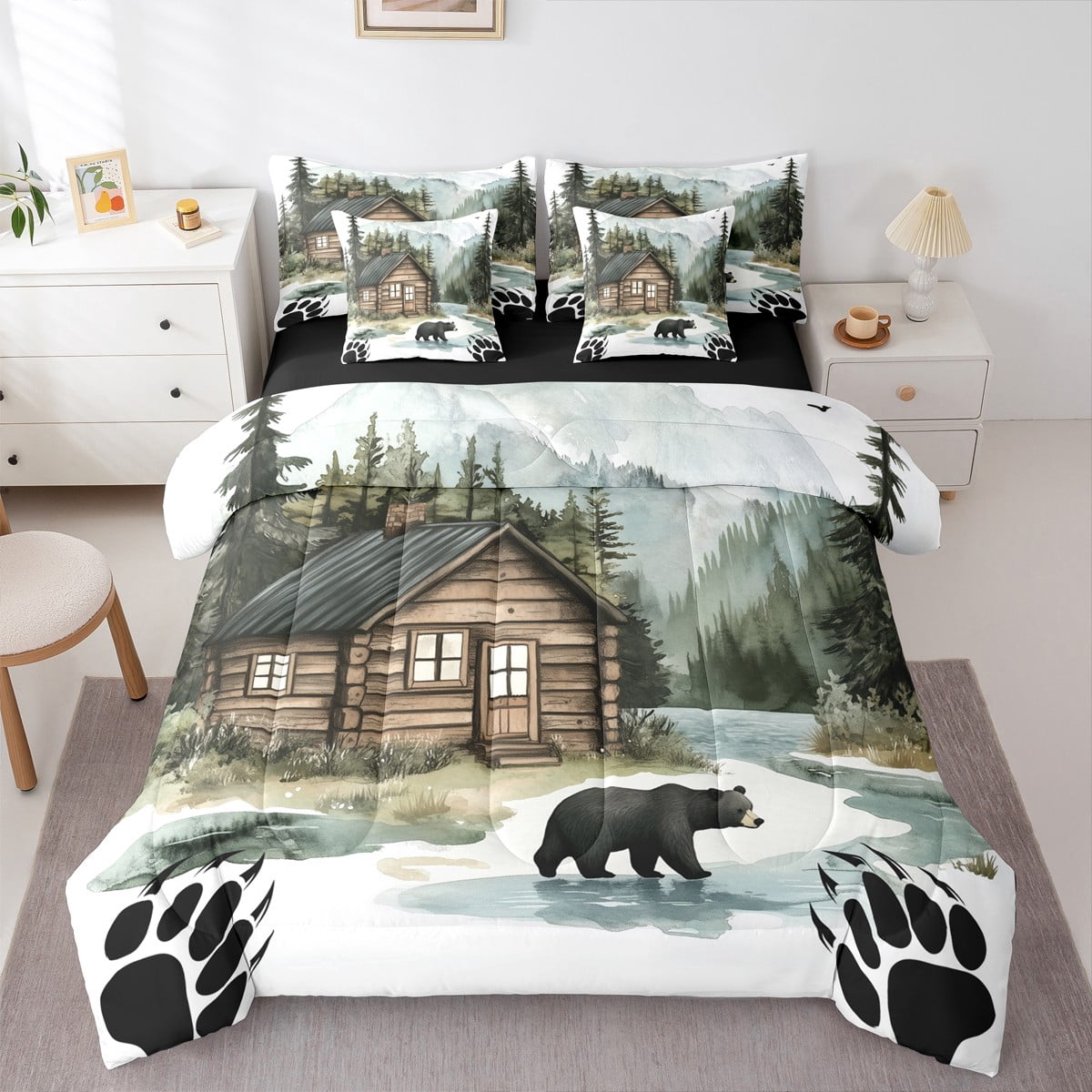Manfei Wildlife Bear Kids Twin Bedding Sets 7-Piece, Vintage Western ...
