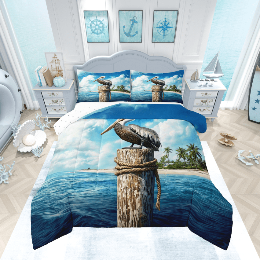 Manfei Wildlife Daigo 3-Piece Full Size Comforter Sets,Ocean Theme Bedding Comforter Set,Marine ...