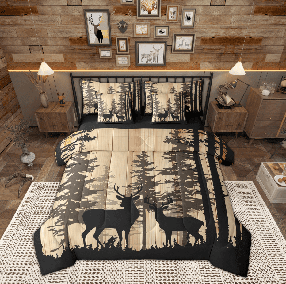 Manfei Wildlife Deer Elk Bedding Comforter Set 7pcs for Man, Rustic ...