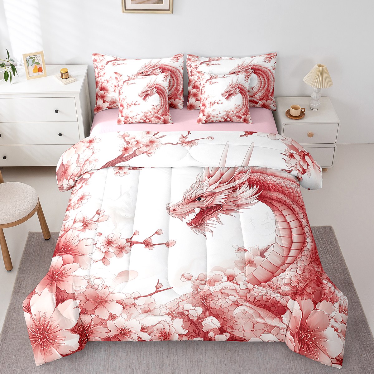 Manfei Wildlife Dragon 7-Piece Twin Bedding Sets,Japanese Style Bedding ...